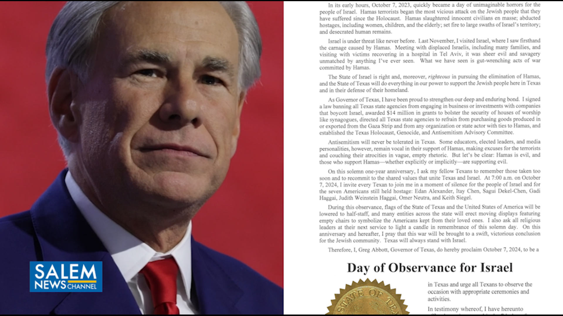 Texas Gov. Honors Victims Of Oct. 7th Terror Attack With State Wide ...